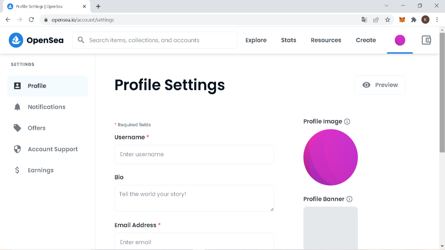 オープンシー（OpenSea）のアカウント作成～プロフィール編集 | ENGIクラブ